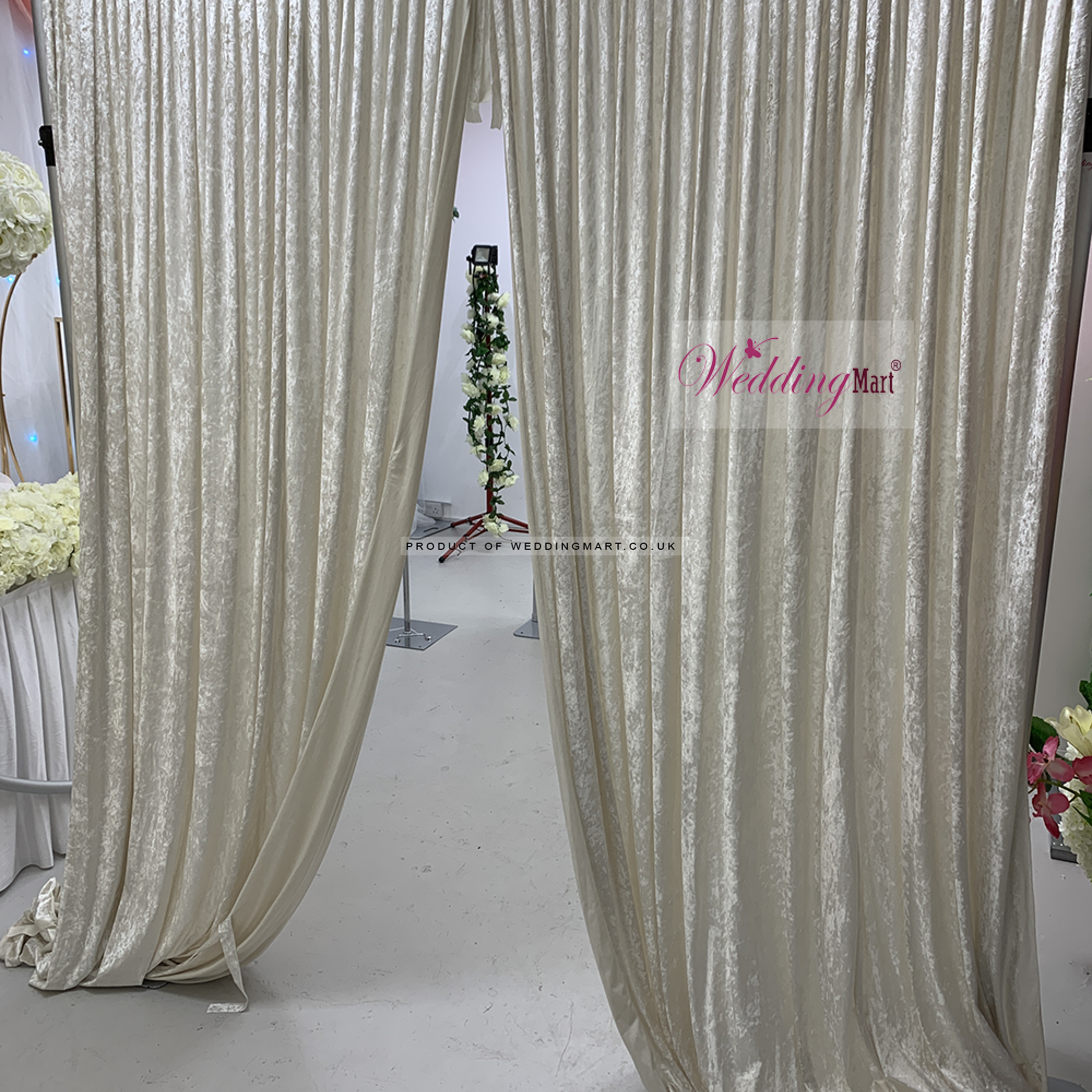 1m (w) x 4m (h) Velvet Backdrop Overlay Panel - Ivory | WeddingMart